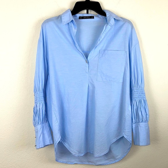 Zara | Tops | Zara Baby Blue Blouse | Poshmark